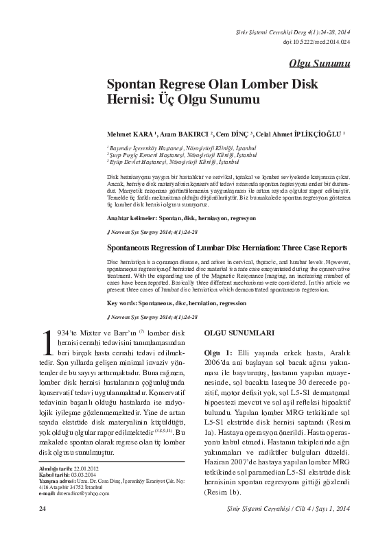 (PDF) Spontaneous Regression of Lumbar Disc Herniation: Three Case Reports