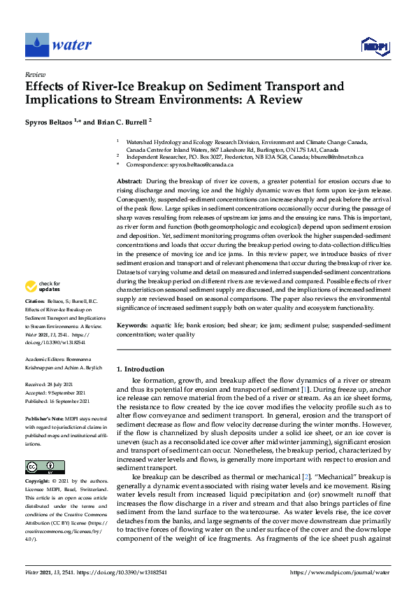 (PDF) Effects of River-Ice Breakup on Sediment Transport and ...