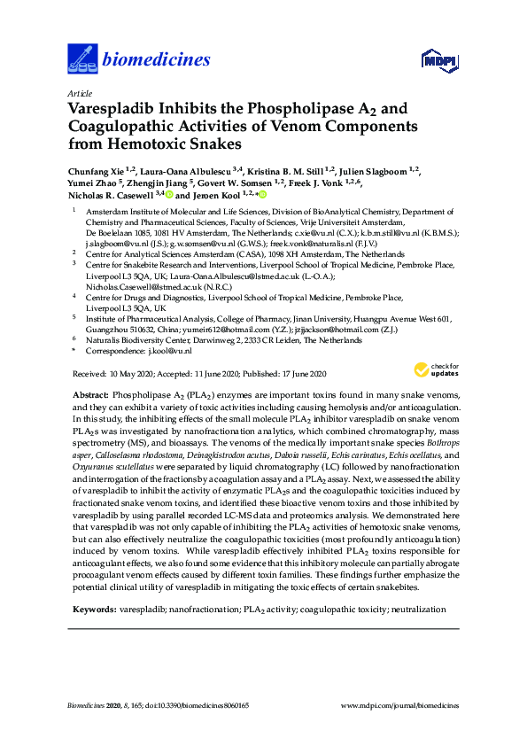 (PDF) Varespladib Inhibits the Phospholipase A2 and Coagulopathic ...