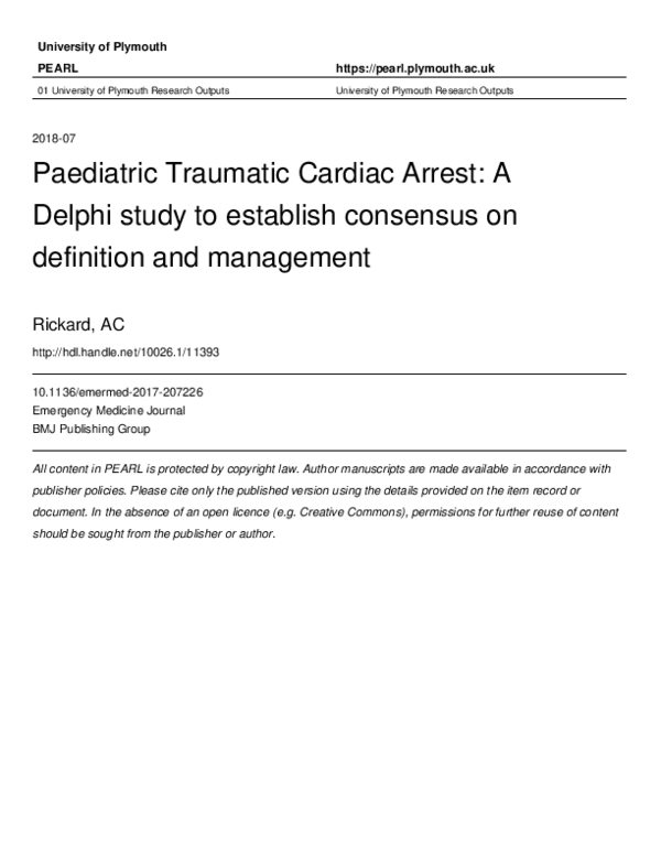 (PDF) Paediatric traumatic cardiac arrest: a Delphi study to establish ...