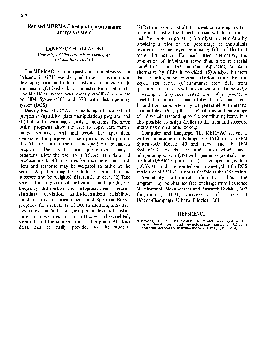 (PDF) Revised MERMAC test and questionnaire analysis system