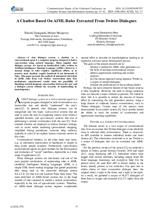 (PDF) Automated AIML Rule Extraction from Twitter