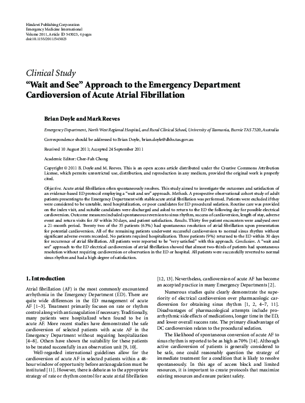 (PDF) Wait and see" approach to the emergency department cardioversion ...