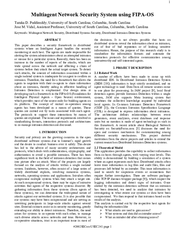 (PDF) Multiagent network security system using FIPA-OS