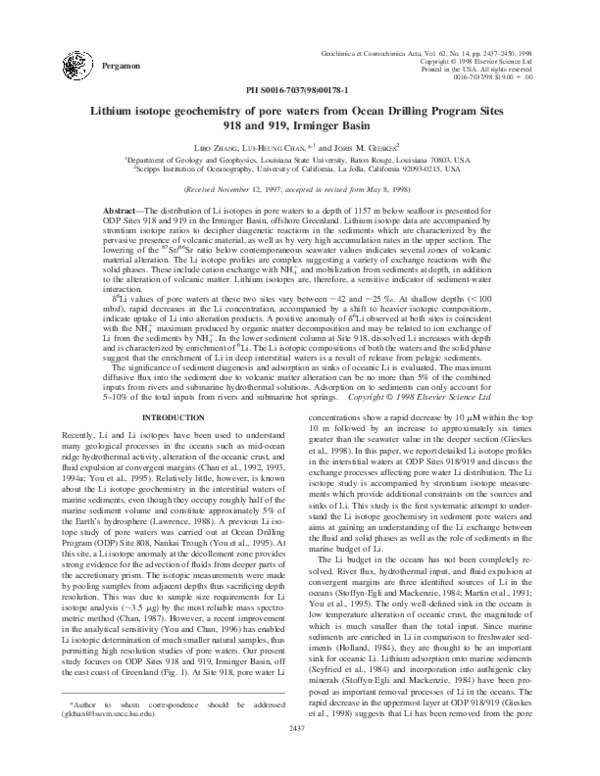 (PDF) Lithium isotope geochemistry of pore waters from ocean drilling ...