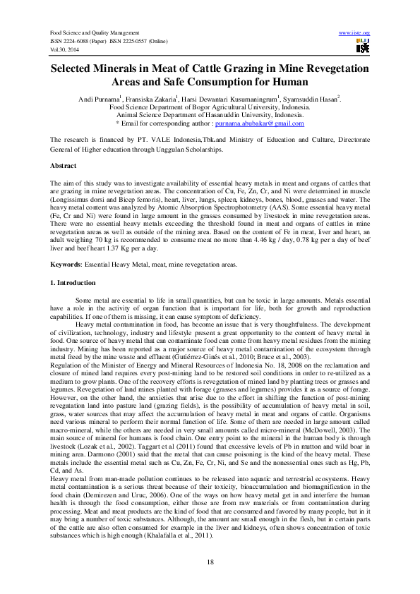 (PDF) Selected Minerals in Meat of Cattle Grazing in Mine Revegetation ...