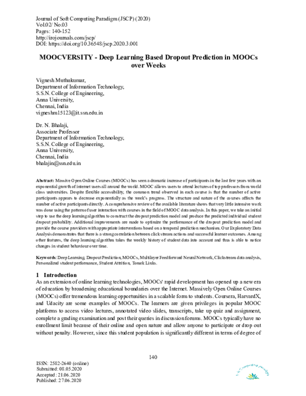 (PDF) MOOCVERSITY - Deep Learning Based Dropout Prediction in MOOCs over Weeks