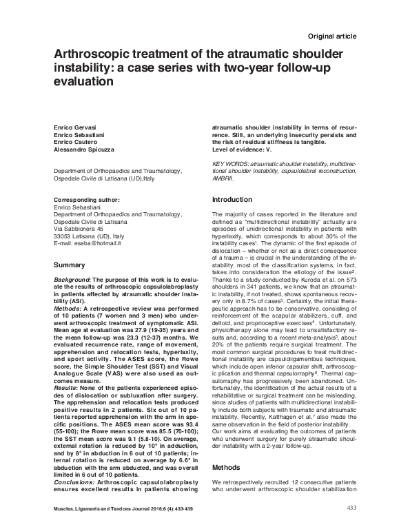 (PDF) Arthroscopic treatment of the atraumatic shoulder instability: a ...