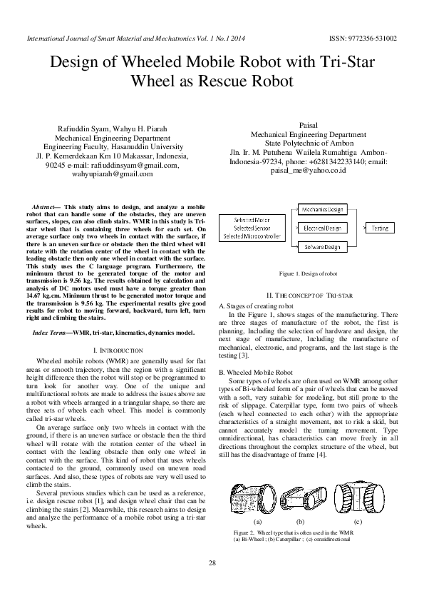 (PDF) Design of Wheeled Mobile Robot with Tri-Star Wheel as Rescue Robot