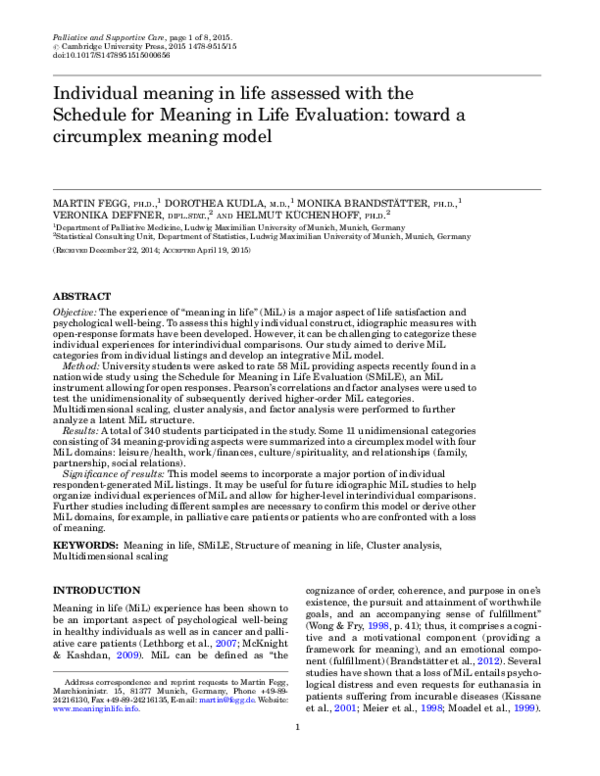 (PDF) Individual meaning in life assessed with the Schedule for Meaning ...