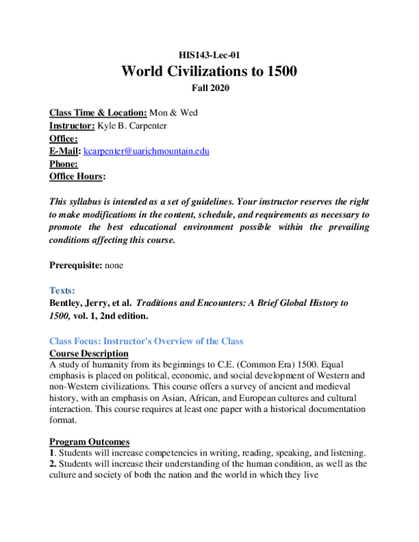 (PDF) His 143 World Civilizations to 1500