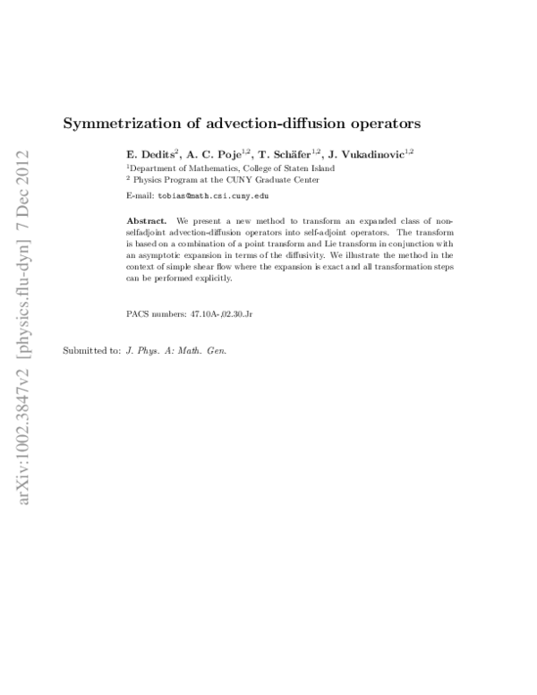 (PDF) Symmetrization of advection-diffusion operators