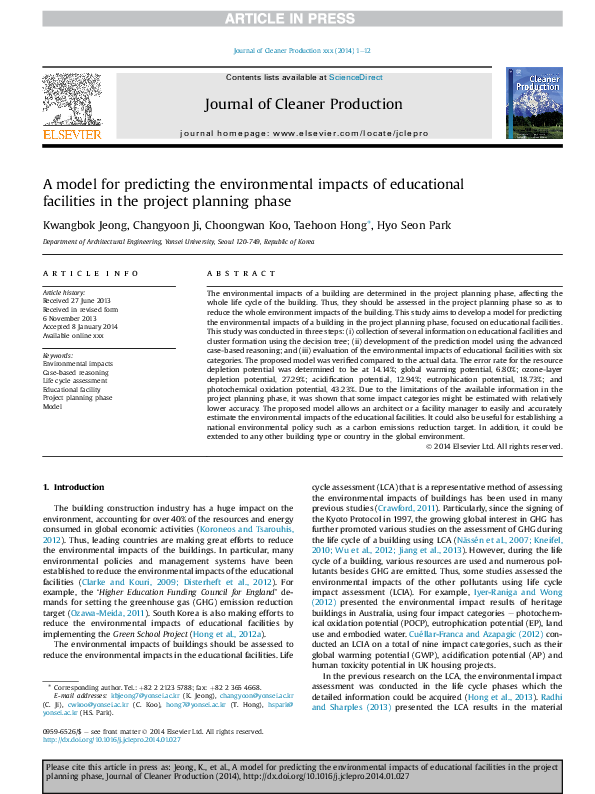 (PDF) A model for predicting the environmental impacts of educational ...