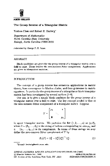 (PDF) The group inverse of a triangular matrix