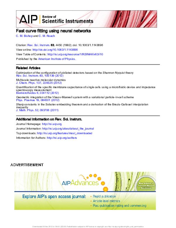 (PDF) Fast curve fitting using neural networks (PDF) Fast curve fitting using neural networks