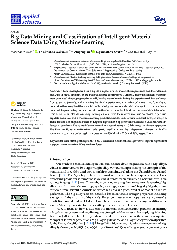 (PDF) Big Data Mining and Classification of Intelligent Material Science Data Using Machine Learning