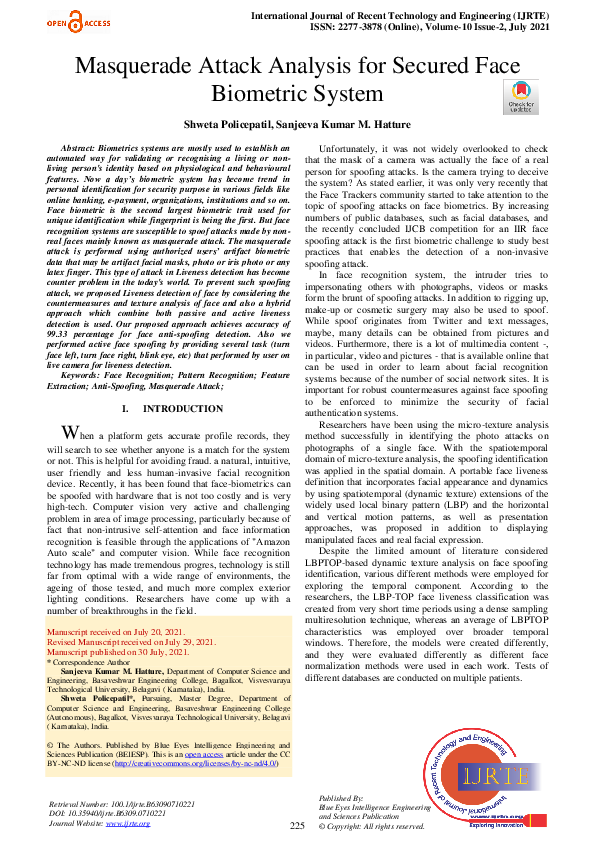 (PDF) Masquerade Attack Analysis for Secured Face Biometric System
