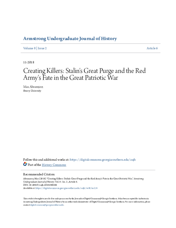 (PDF) Creating Killers: Stalin's Great Purge and the Red Army's Fate in ...
