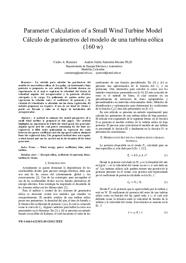 (PDF) Parameter calculation of a small wind turbine model cálculo de ...