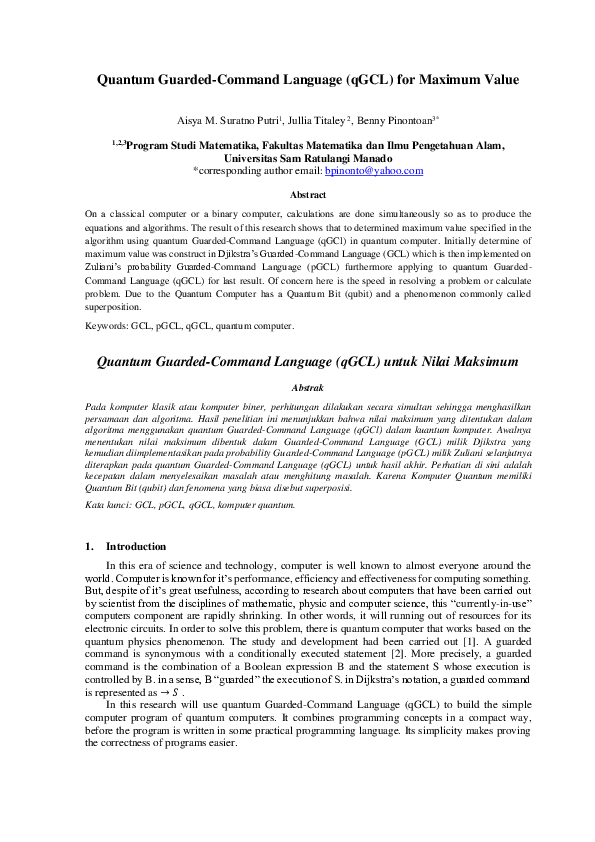 (PDF) Quantum Guarded-Command Language (qGCL) for Maximum Value