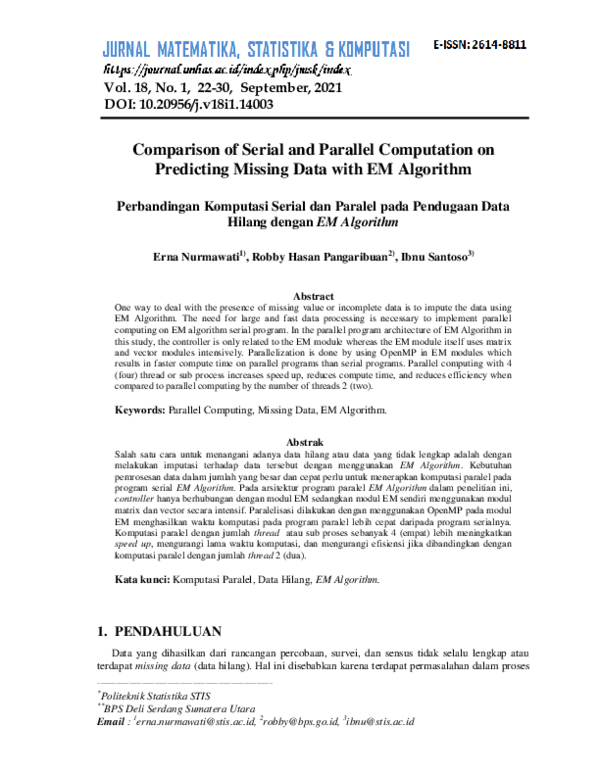 Pdf Comparison Of Serial And Parallel Computation On Predicting Missing Data With Em Algorithm