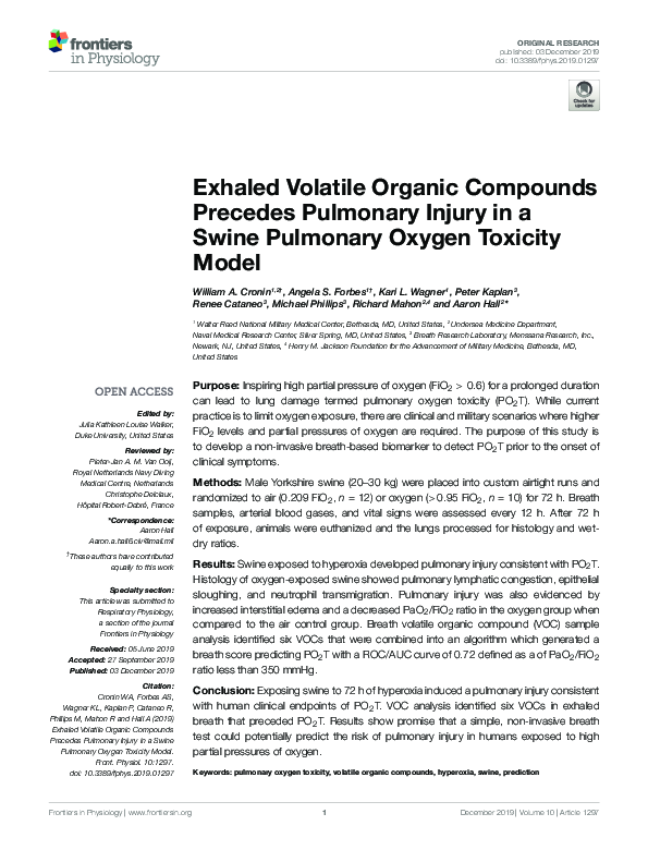 (PDF) Exhaled Volatile Organic Compounds Precedes Pulmonary Injury in a ...