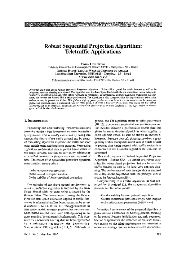 Pdf Robust Sequential Projection Algorithm Teletraffic Applications