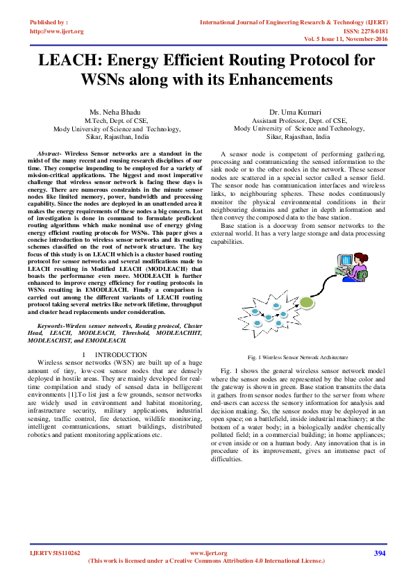 Pdf Leach Energy Efficient Routing Protocol For Wsns Along With Its Enhancements