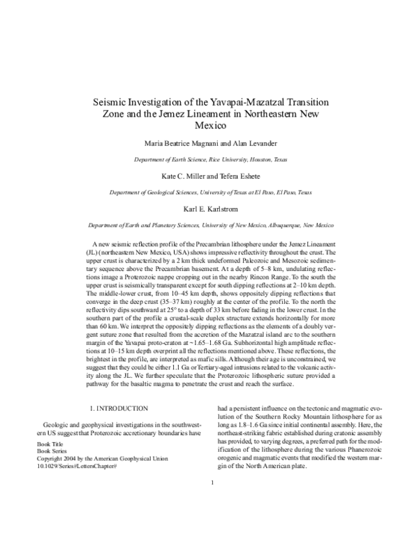 (PDF) Seismic investigation of the Yavapai-Mazatzal transition zone and ...