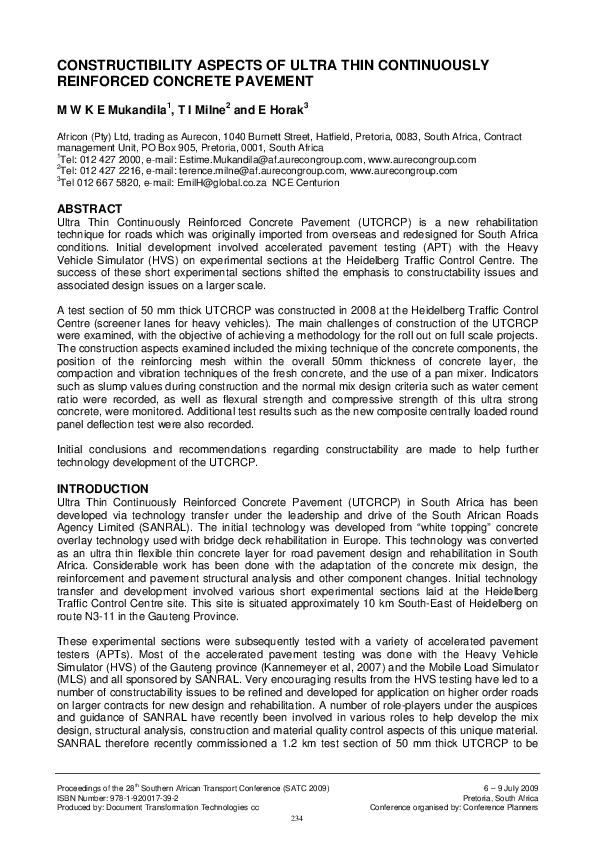 (PDF) Constructibility Aspects of Ultra Thin Continuously reinforced concrete pavement: a full ...