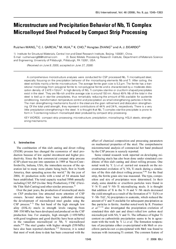 (PDF) Microstructure and Precipitation Behavior of Nb, Ti Complex ...