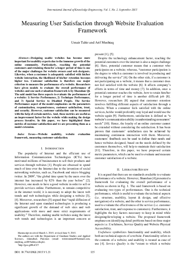 (PDF) Measuring User Satisfaction through Website Evaluation Framework