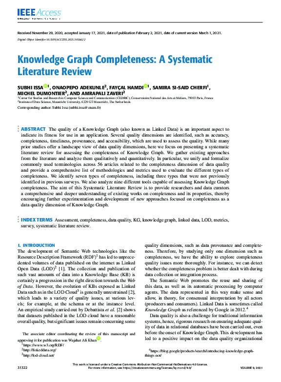 (PDF) Knowledge Graph Completeness: A Systematic Literature Review