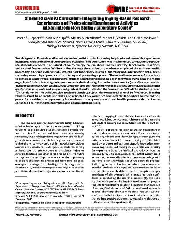 (PDF) Student-Scientist Curriculum: Integrating Inquiry-Based Research ...