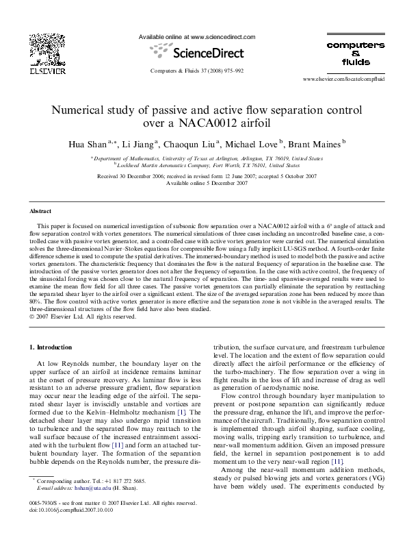 (PDF) Numerical Study of Passive and Active Flow Separation Control Over a NACA0012 Airfoil