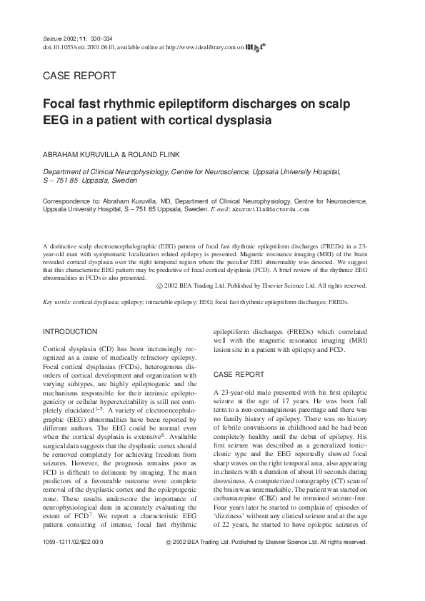 (PDF) Focal fast rhythmic epileptiform discharges on scalp EEG in a ...