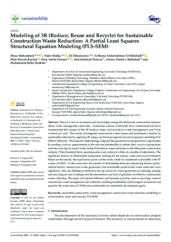(PDF) Modeling of 3R (Reduce, Reuse and Recycle) for Sustainable ...