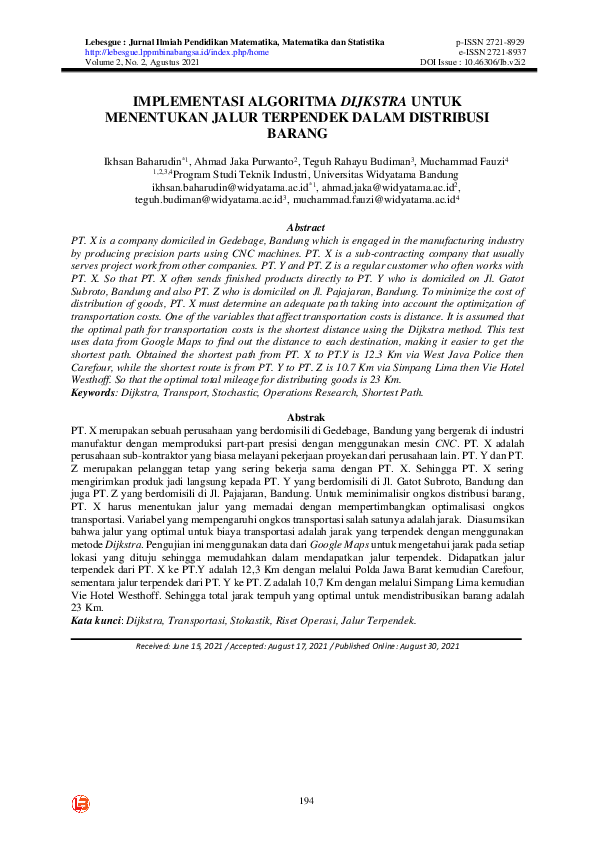 (PDF) Implementasi Algoritma Dijkstra Untuk Menentukan Jalur Terpendek ...