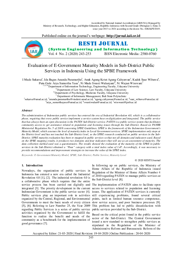 (PDF) Evaluation of E-Government Maturity Models in Sub-District Public ...