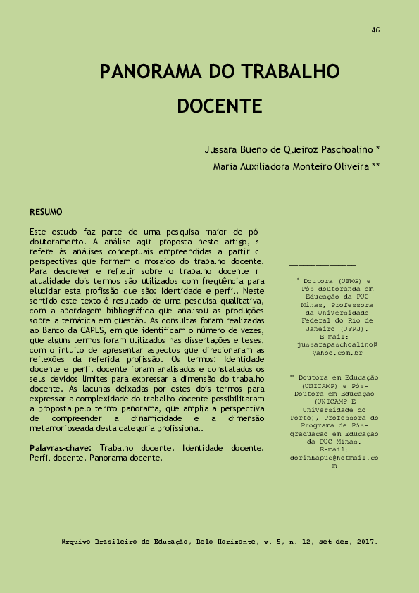 (PDF) Panorama Do Trabalho Docente