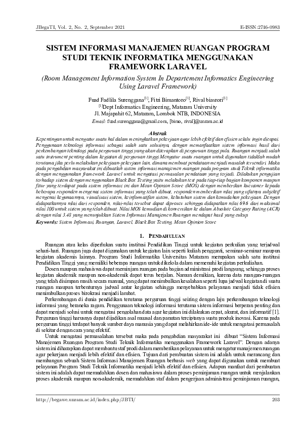 (PDF) Sistem Informasi Manajemen Ruangan Program Studi Teknik Informatika Menggunakan Framework ...
