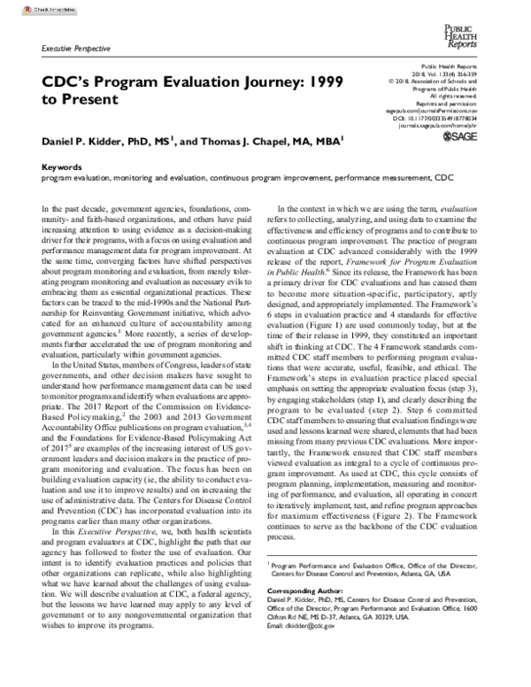 (PDF) CDC’s Program Evaluation Journey: 1999 to Present