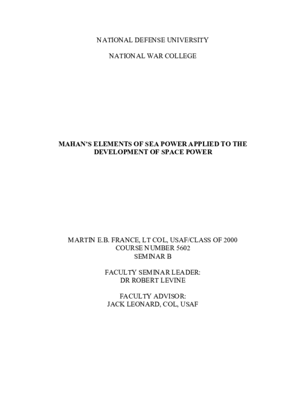 (PDF) Mahan's Elements of Sea Power Applied to the Development of Space ...