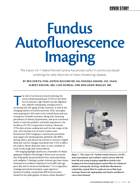 (PDF) The Canon CX1 Hybrid Retinal Camera has proved useful in ...
