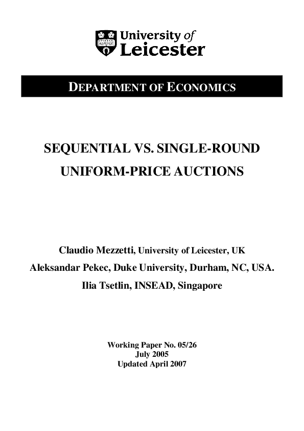 (PDF) Sequential vs. single-round uniform-price auctions