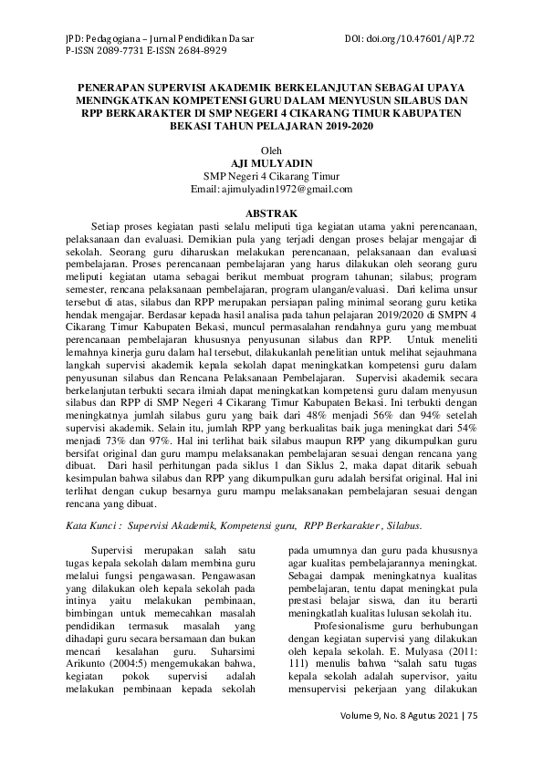 (PDF) Penerapan Supervisi Akademik Berkelanjutan Sebagai Upaya Meningkatkan Kompetensi Guru ...