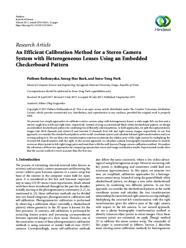 (PDF) An Efficient Calibration Method for a Stereo Camera System with Heterogeneous Lenses Using ...