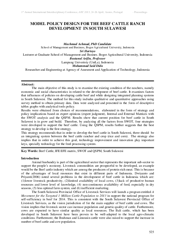 (PDF) Model Policy Design for the Beef Cattle Ranch Development in ...