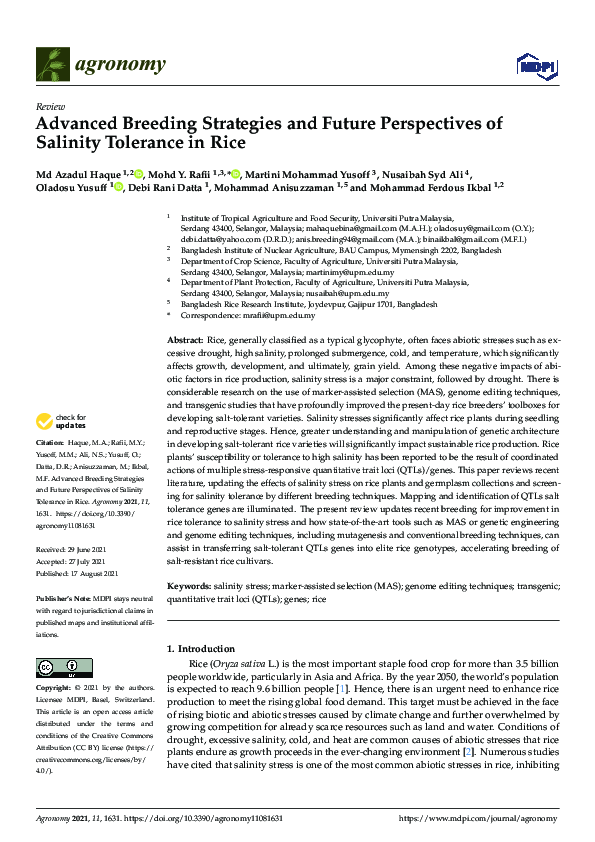 (PDF) Advanced Breeding Strategies and Future Perspectives of Salinity ...