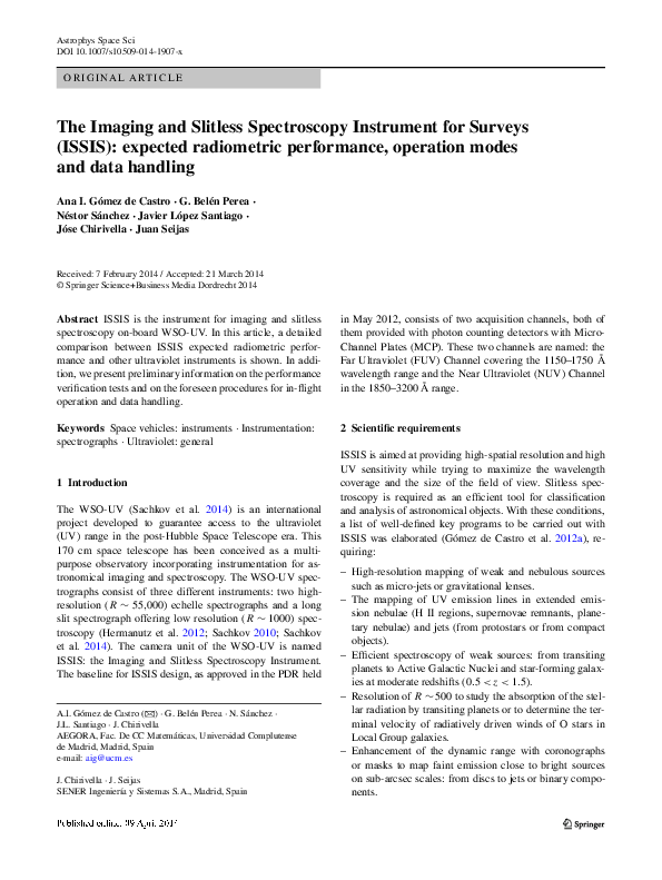 (PDF) The Imaging and Slitless Spectroscopy Instrument for Surveys ...